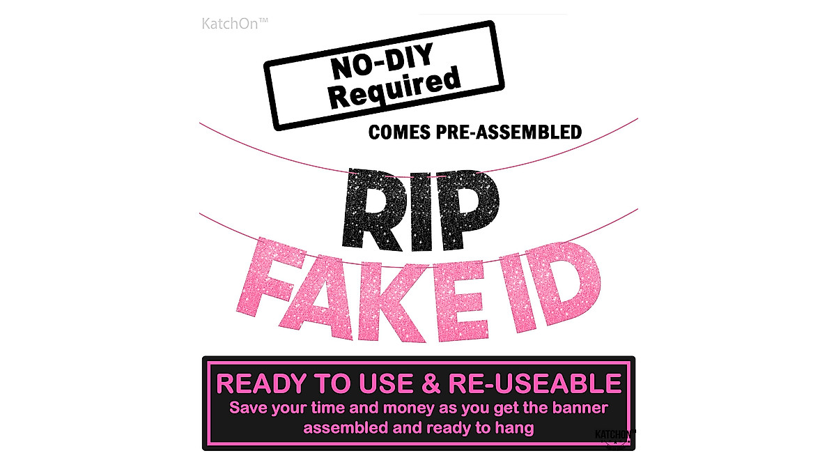Celebrate 21st Birthdays with Glitter RIP Fake ID Banner - 10 Feet