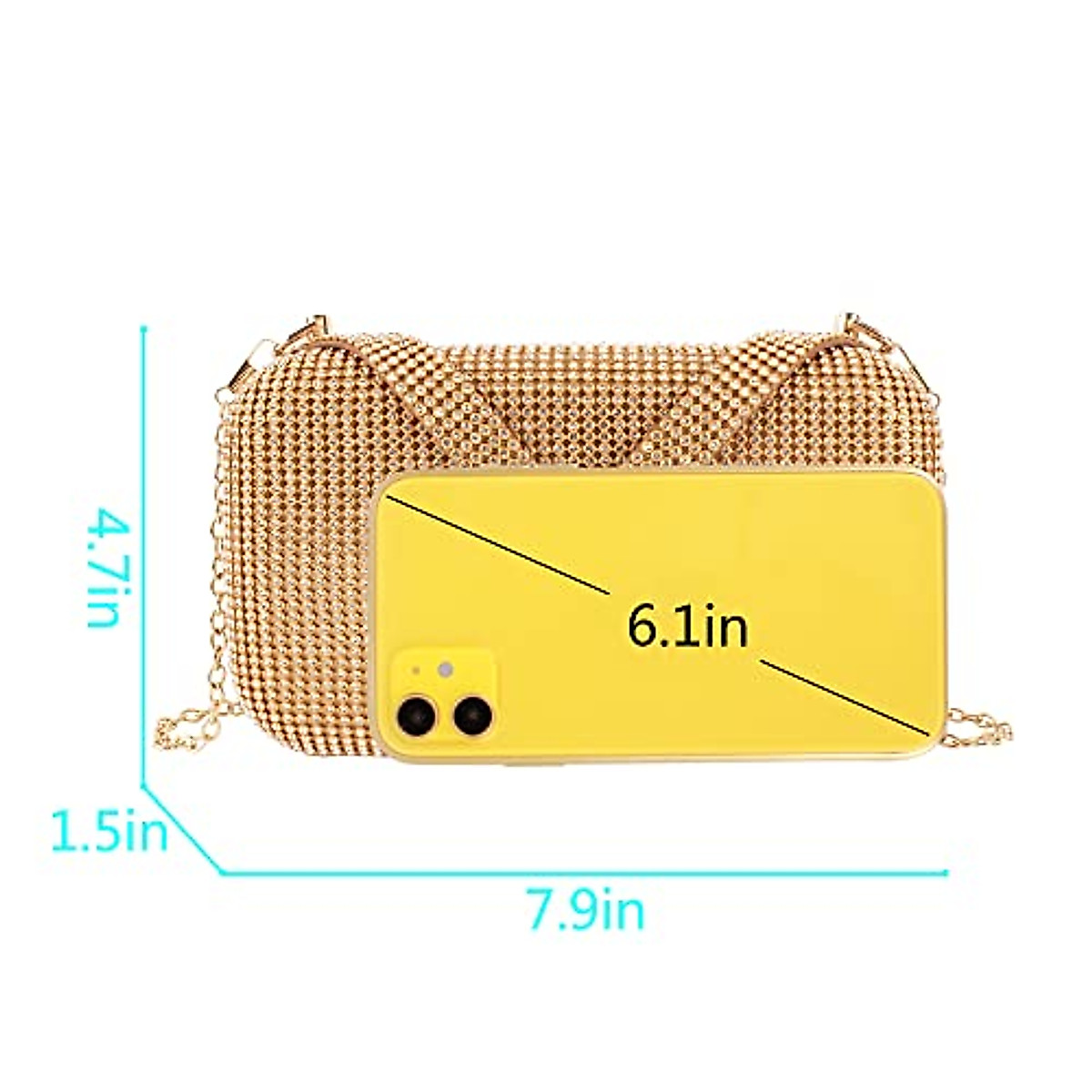 Reberomantic Women Shiny Metal Handbag Chain Vintage Evening Clutch Purse (T-button gold)