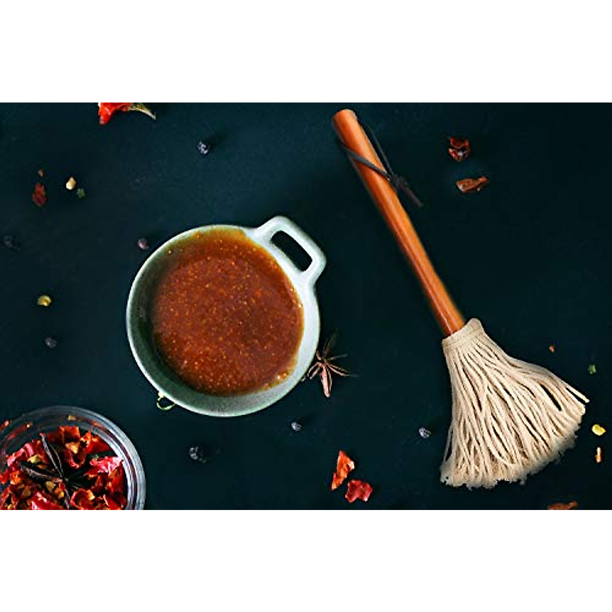 BBQ Sauce Basting Mops for Roasting or Grilling, Apply Marinade or Glazing, Cotton Fiber Head and Natural Hardwood Handle, Dish Mop Style, Perfect for Cooking or Cleaning -12 Inches（Pack of 3 ）