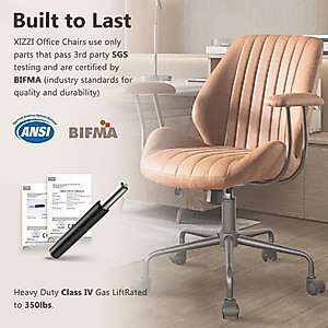 Mid Century Modren Office Chair - Fuax Leather Suede Brown Executive Chairs Ergonomic Mid Back with Lumbar Support, Swivel Computer Desk Task Chair with Wheels for Home Office,350lbs