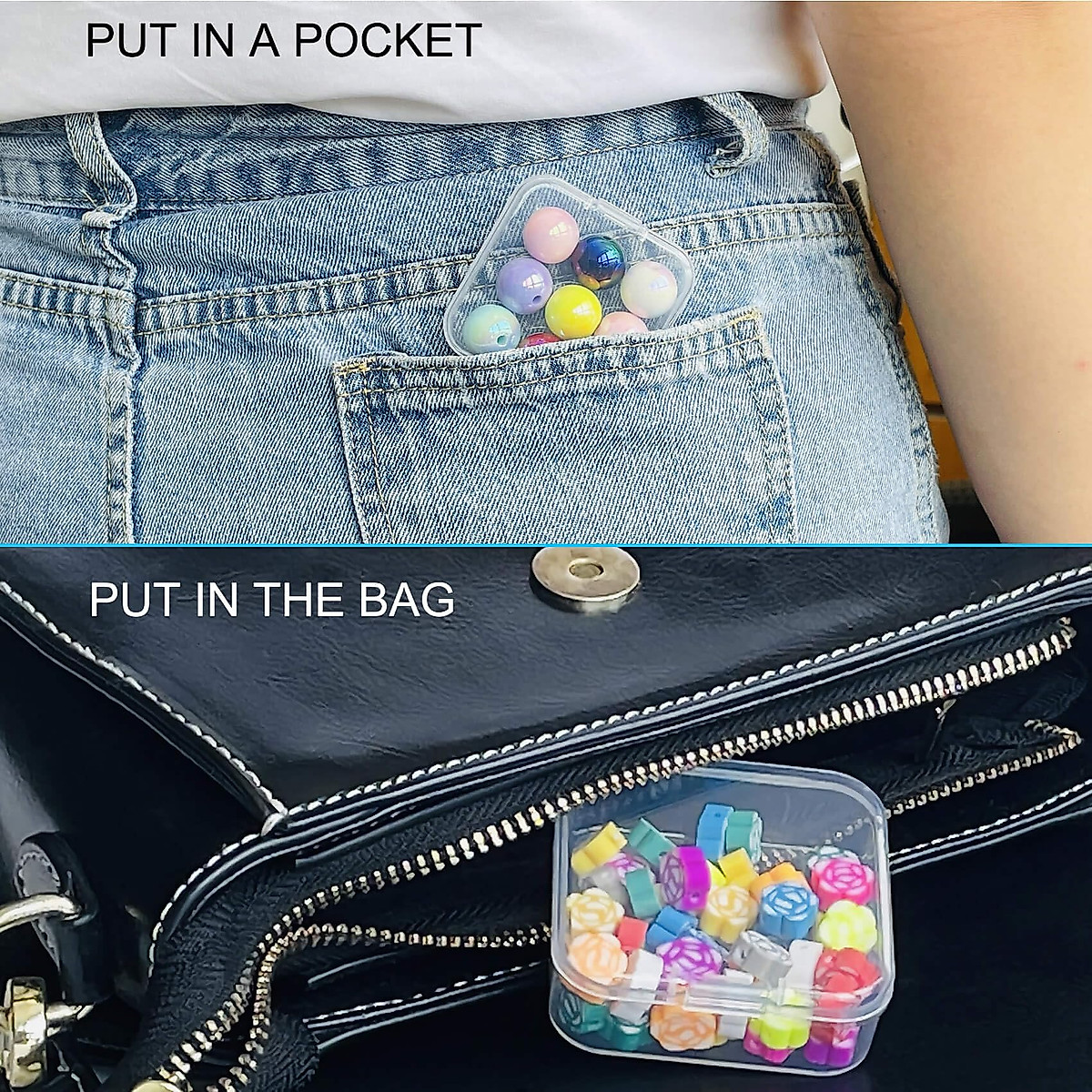 Bead Organizer Box, 30Pcs Small Clear Plastic Bead Storage Containers, 1 Craft Storage Box with Hinged Lid, 42 Labels, Mini Box for Jewelry Making DIY Bracelets Beading Nails Screws Seeds Small Parts