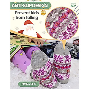 Girls Boys Kids Fuzzy Slipper Socks Fluffy Cozy Cabin Warm Winter Plush Sherpa Comfy Fleece Lined Home Soft Sleep Thick Grips Gripper Non Slip Christmas Socks Gift Stocking Stuffers for Child (Snowflake Grey, 5-9 Y)
