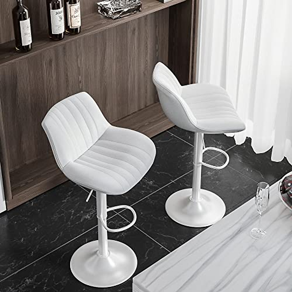 Nalupatio Bar Stools Set of 2, Adjustable Modern Swivel Bar Stools with Backs, Counter Height Performance Fabric Island Chairs for Home Kitchen, White