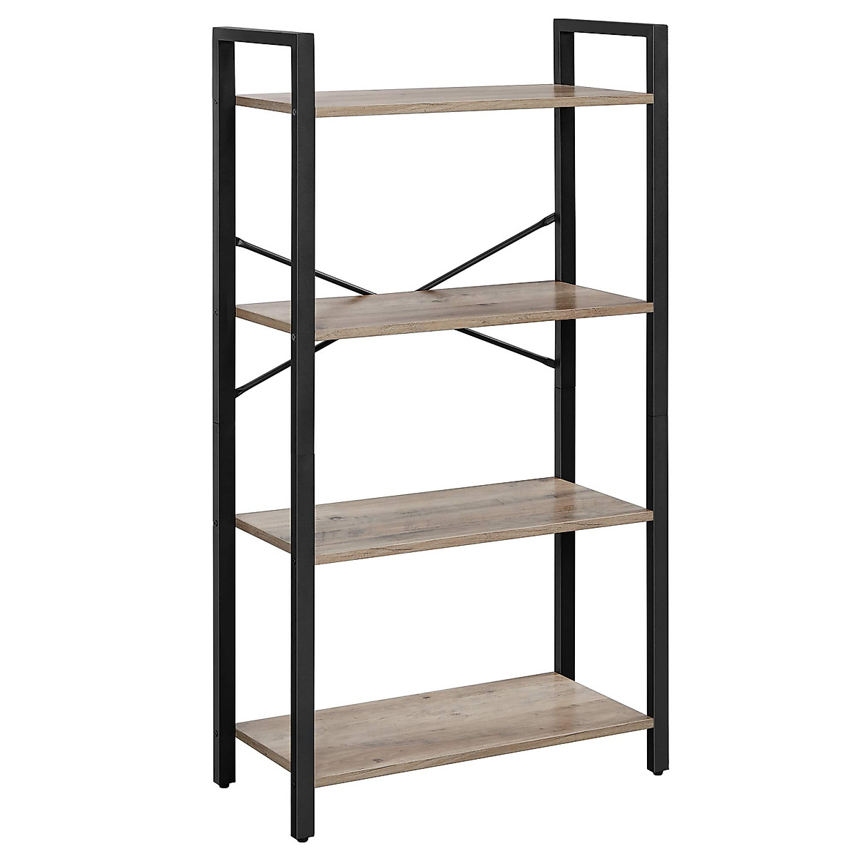 VASAGLE 4-Tier Tall Bookshelf, Bookcase with Steel Frame, Book Shelf for Living Room, Home Office, Study, 11.8 x 25.9 x 47.2 Inches, Industrial Style, Greige and Black ULLS060B02