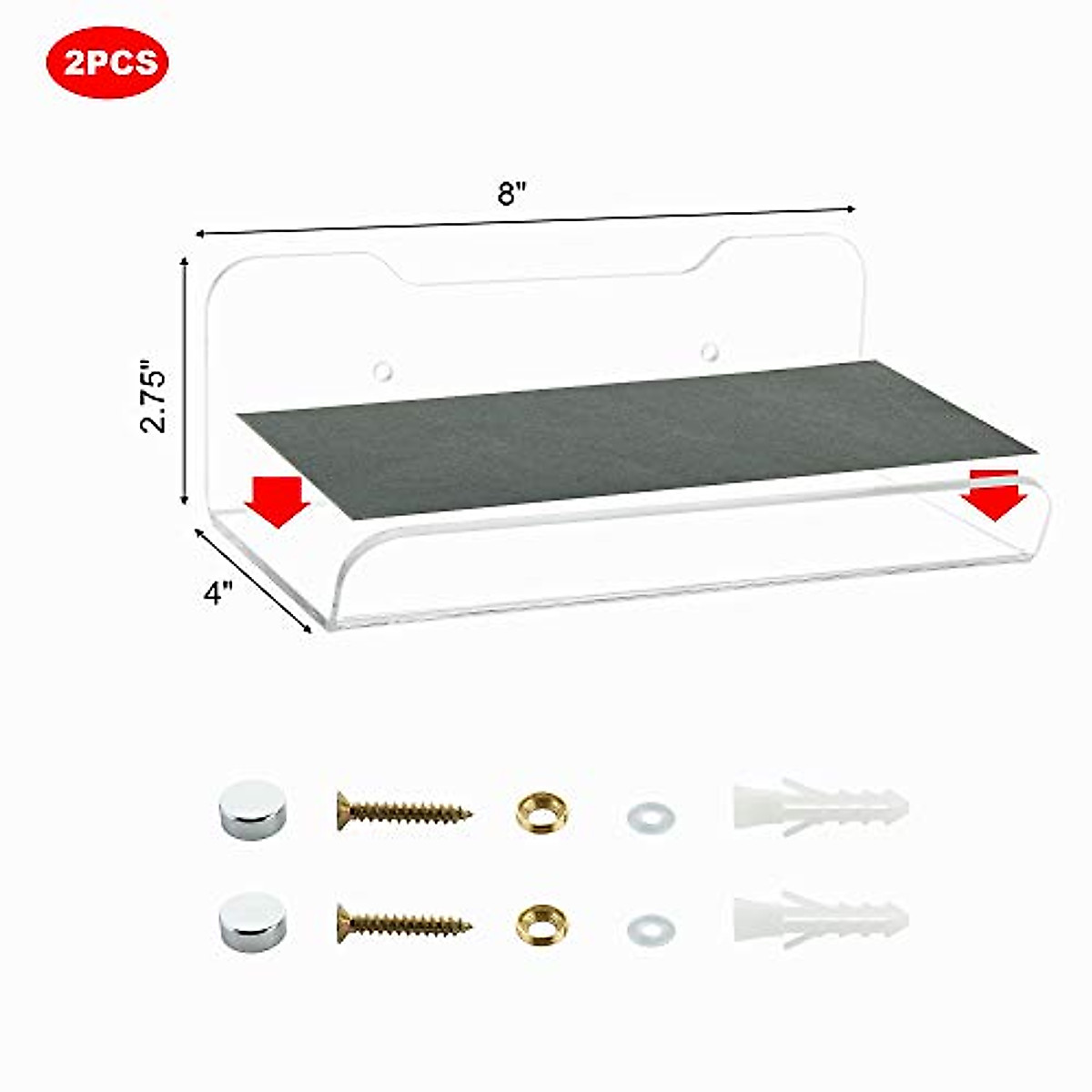 Cosmos 2 Pcs Acrylic Floating Wall Shelves Wall Mount Display Shelf Storage Shelf for Home Décor Bedroom Bookshelf Speaker Figures Display Wall Holder (Transparent Clear (2 Pcs))