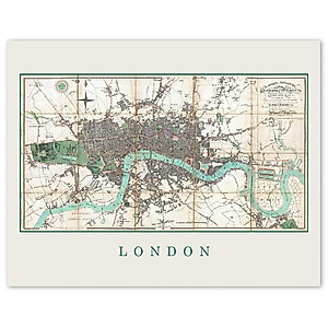 Vintage London Map 1806 Replica Prints, 1 (11x14) Unframed Photos, Wall Art Decor Gifts for Home Geography Office Studio Lounge England Shop School College Student Teacher Coach World Travel History