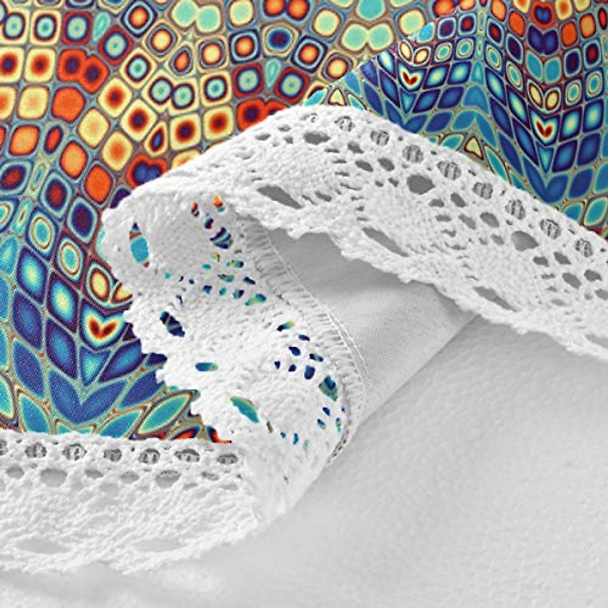 Qilmy Mandala Outdoor Tablecloth 60 Inch Waterproof Round Tablecloth with Umbrella Hole and Zipper for Backyard Party BBQ Decor