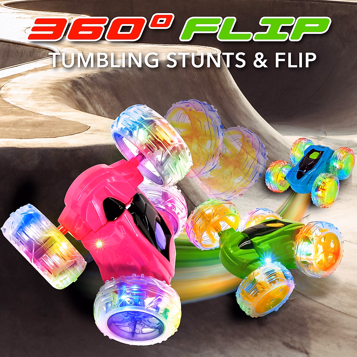 Contixo RC Stunt Car 4WD 2.4Ghz - Double Sided 360° Rotating Remote Control Toy with Lights, for Boys & Girls Age 4-12 Pink