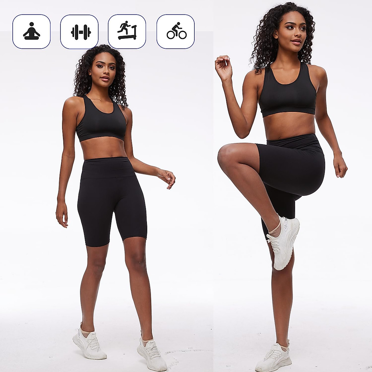 High Waisted Biker Shorts for Women-Workout Yoga Running Shorts Leggings with Pockets (1# Black,3 Pack, Large)