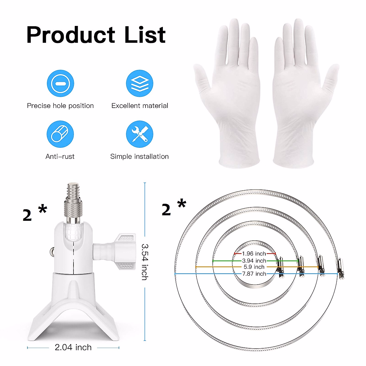 Universal Outdoor Camera Mount for Arlo Pro 5SS/Pro 4/Pro 3/Ultra 2/Essential XL,for eufyCam 2C/2C Pro and More 1/4’’ Camera, Fits 1.96-7.87’’ Pole No Drill(White, 2 Pack)