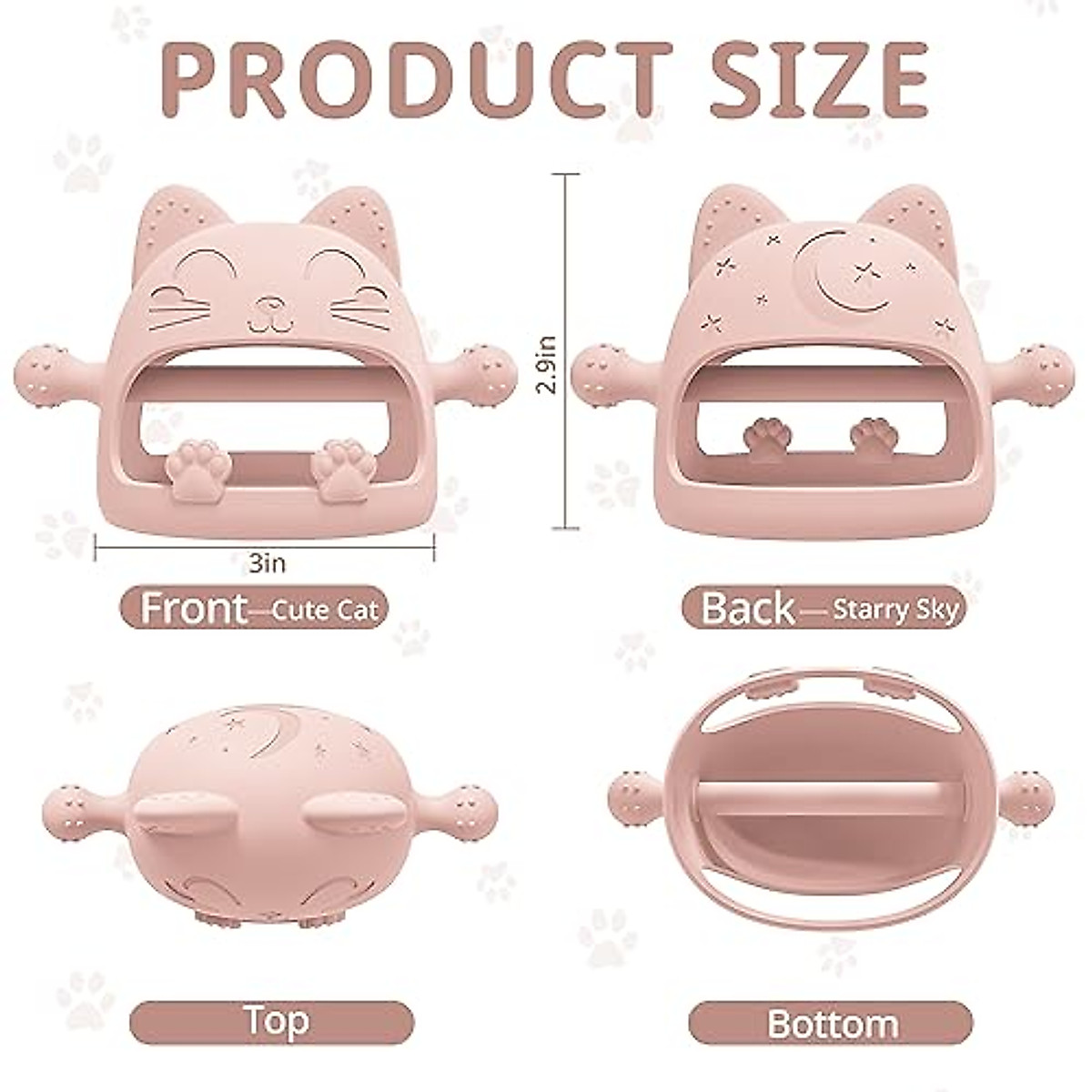 3 Pack Baby Teether Toys,Teething Toys for Babies 0-6 Months,Never Drop Baby Chew Toys with Cute Cat Pattern,Hand Teether Pacifiers for Teething Relief,Ideal Baby Shower Gifts for New Moms & Newborn