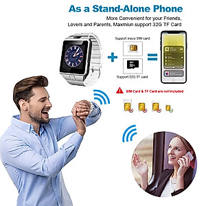 Padgene Bluetooth Smartwatch,Touchscreen Wrist Smart Phone Watch Sports Fitness Tracker with SIM SD Card Slot Camera Pedometer (Black (Black Band))