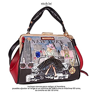 Nicole Lee Success in New York Handbag, Push Lock Closure, Embellished NYC City Bag with Optional Crossbody Strap