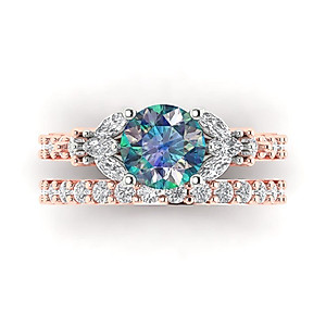 Clara Pucci 2.67 carat Round cut 3 stone Genuine Blue Moissanite Anniversary Wedding Engagement Ring Band set 18K Rose White Gold 3.5