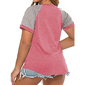 ROSRISS Plus Size Tops for Women 3x Summer Loose Fit Color Block T Shirts Pink 24W