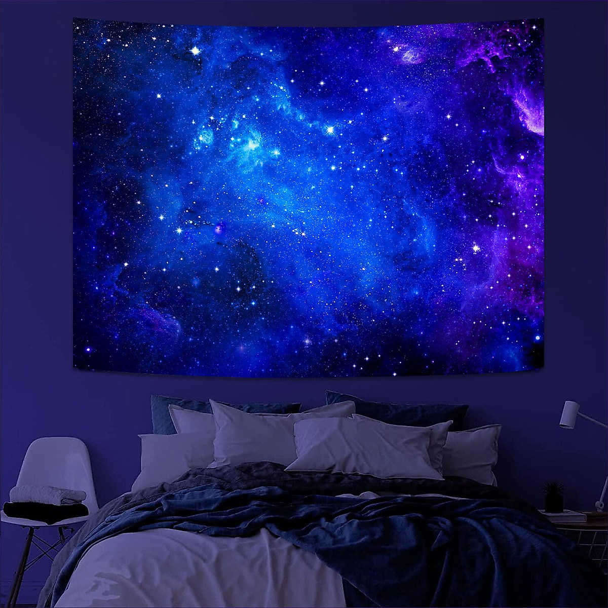 Faxdong Galaxy Universe Space Tapestry, Blacklight Starry Night Sky Mysterious Nebula Stars Ceiling tapestries for Bedroom Backdrop Wall Decor 68×90 inch