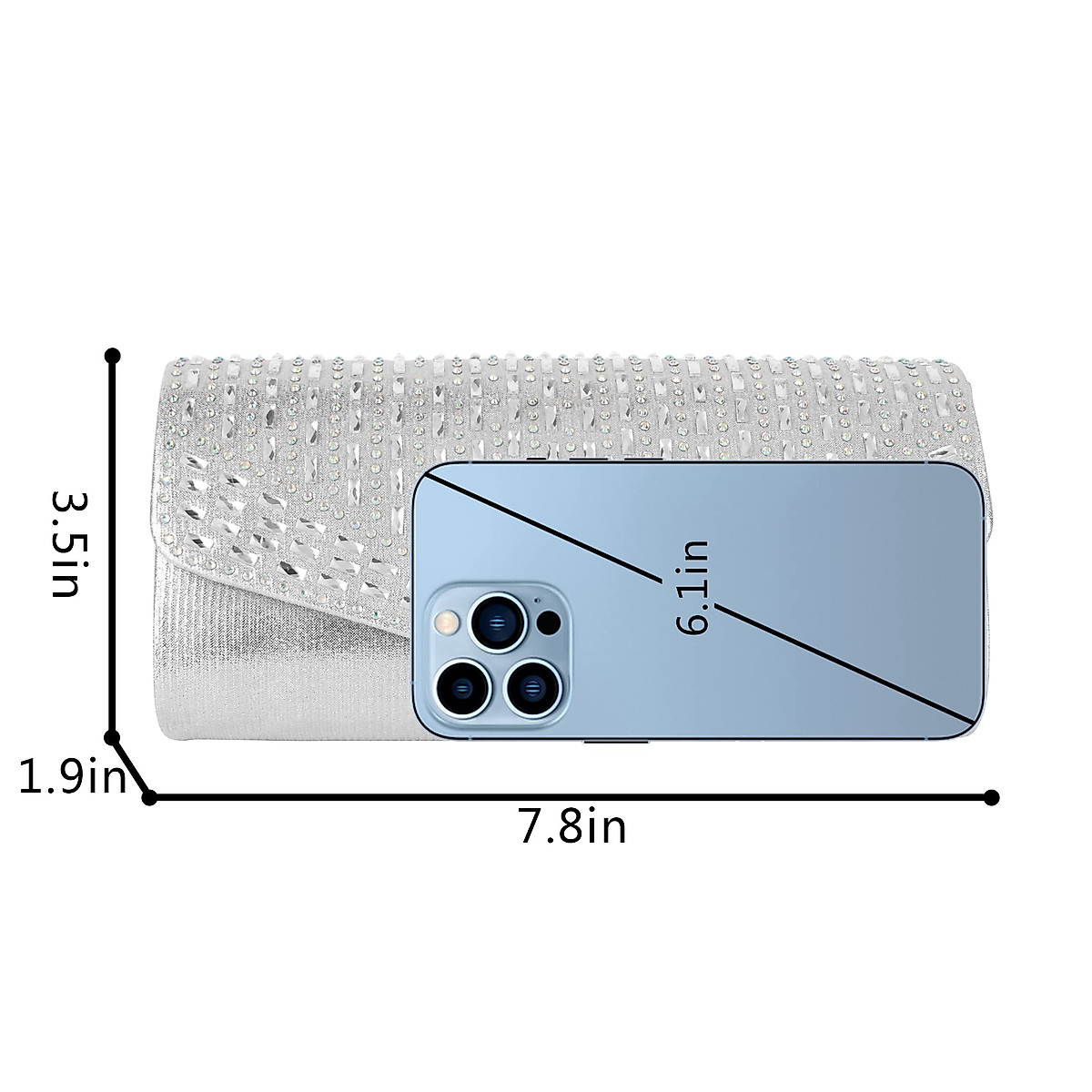 Quniko Rhinestone Flap Evening Clutch Purses Formal Sequins Handbag Crossbody Shoulder Bag for Women (Silver B)