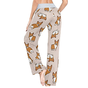 Women's Pajama Pants Little Corgi Sleepwear Lounge Pajama Bottoms Flesh-Colored M