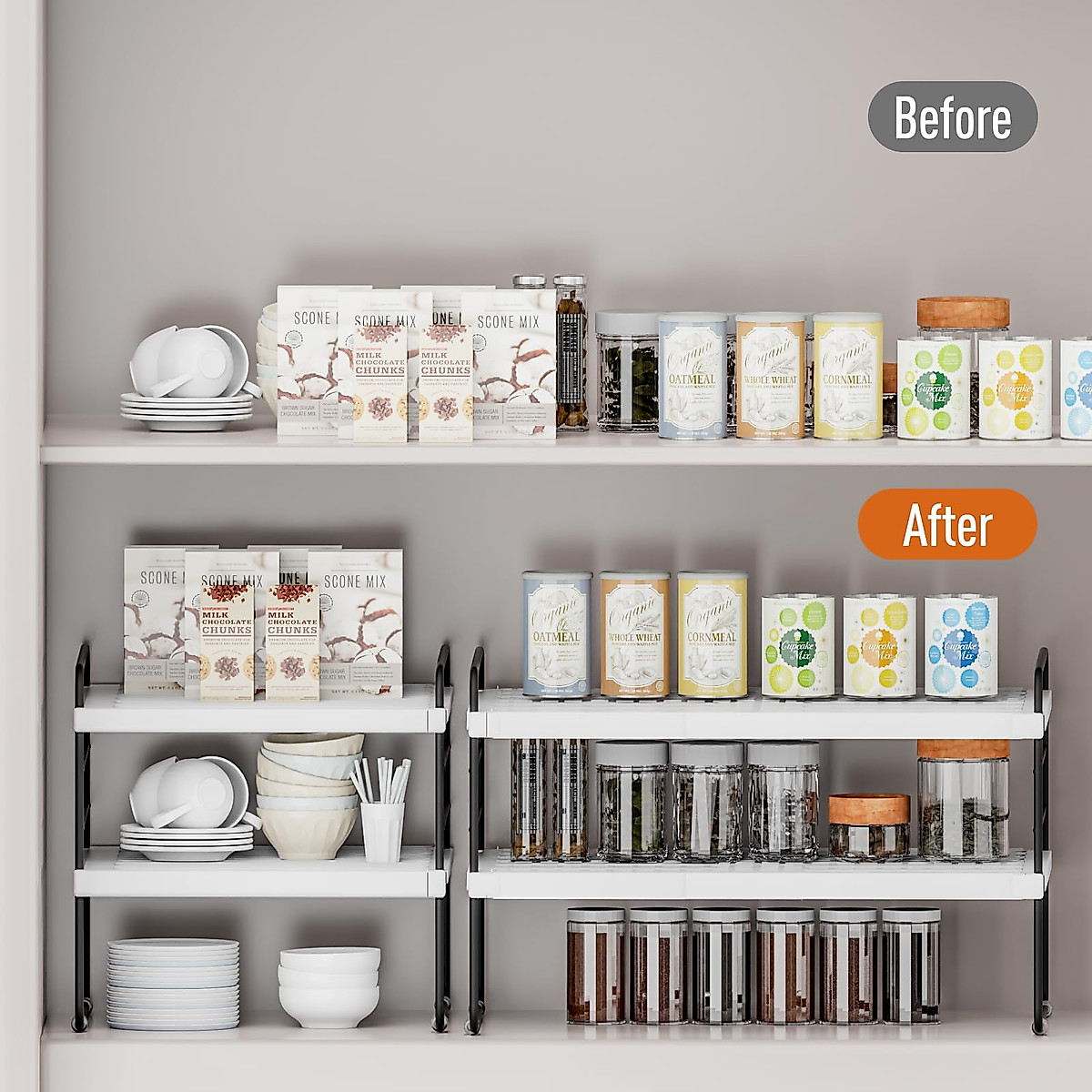 Meetwoods Kitchen Cabinet Organizer, Expandable Aluminum Foil and Plastic Wrap Organizer, Cabinet Pantry Organizers and Storage Rack, Kitchen shelf Pantry shelves, Spice Rack, 9.8'' to 15.6''L, White