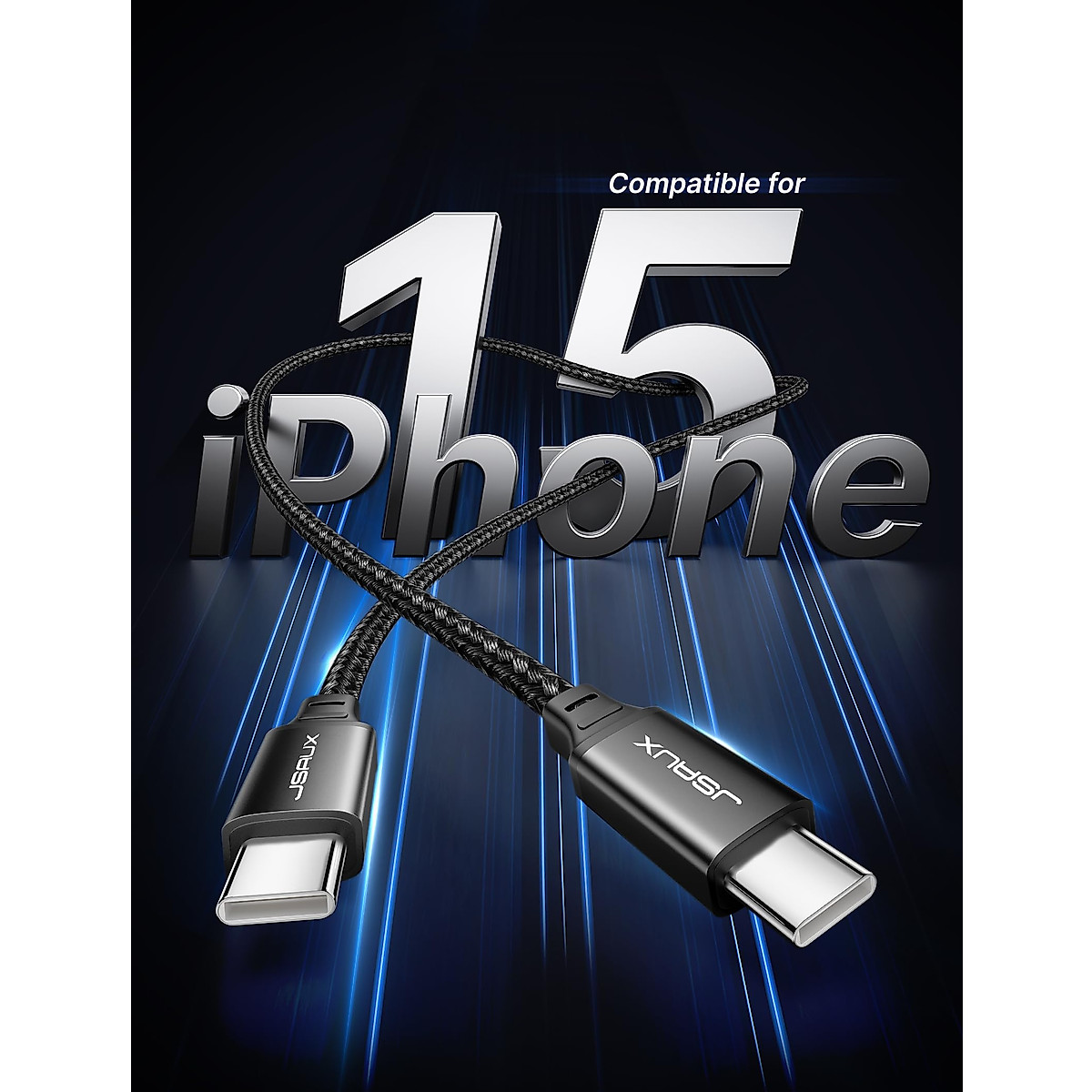 JSAUX 100W USB C to USB C Cable [2-Pack 6.6FT], Type C Fast Charging Cable Compatible with iPhone 15/15 Plus/15 Pro Max, Samsung S24/S24+/S24 Ultra/S23+/S23 Ultra, MacBook, iPad Pro Air, Pixel-Black