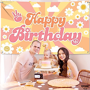 KatchOn, Groovy Birthday Banner - XtraLarge, 72x44 Inch | Groovy Backdrop for Groovy Party Decorations, Groovy Birthday Decorations | Groovy Birthday Party Decorations, Groovy Happy Birthday Banner