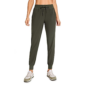 CRZ YOGA Women's Lightweight Workout Joggers 27.5" - Travel Casual Outdoor Running Athletic Track Hiking Pants with Pockets Dark Olive Small