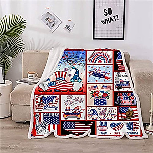 CYREKUD 4th of July Blanket Throw,Patriotic Gnomes Truck Blanket,Independence Day Gifts Blanket,American Veteran Labor Day Blanket,Cozy Independence Day Gifts Blanket Sofa Couch Beds Decor 50''x60''