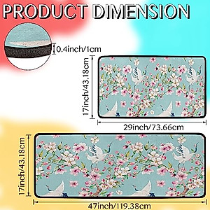 Red Heads Crane Kitchen Mat 2 PCS Waterproof Non-Slip Ergonomic Comfort Mat Anti Fatigue Kitchen Rug for Kitchen Floor Home Office Sink 47"X17"+29"X17" Inch