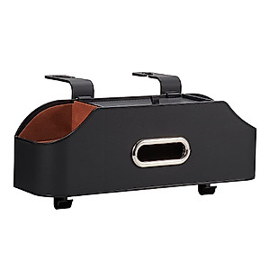 JSCARLIFE Car Headrest Backseat Organizer with Cup Holder，Backseat Storage Box Cup Drink Holders, Tissue Box & Phone Mount Bottle Cellphones Coffee Coasters Wallet Cards (Black)