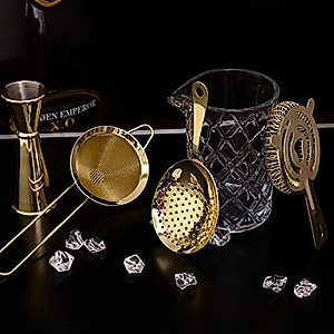 Eligara Julep Strainer - Cocktail Strainer for Drinks, Bar Stainless Steel Cocktails Strainers Spoon Tool with Handle - Use with Cocktail Shakers, Mixing Glasses (Gold)
