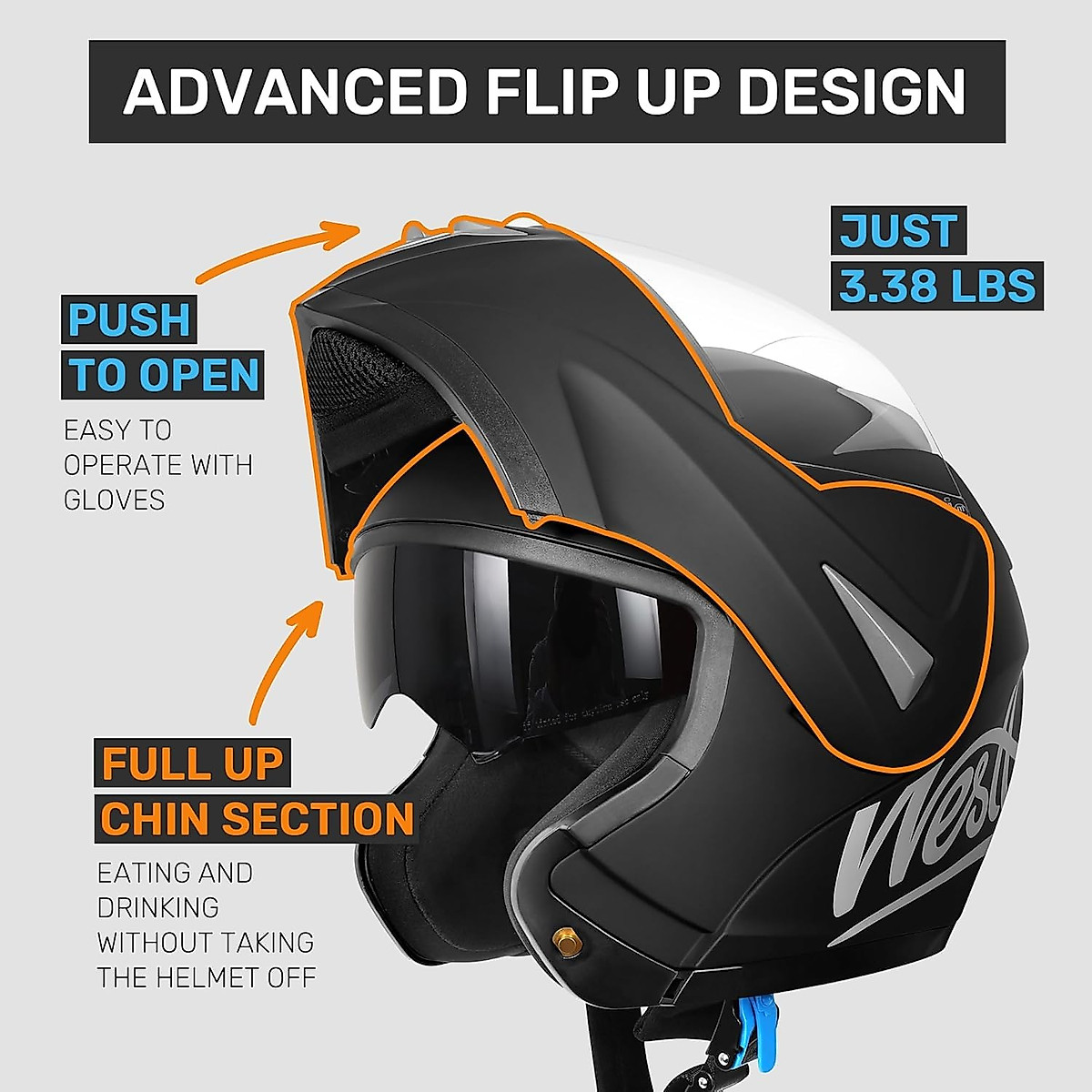 Westt Motorcycle Helmets Modular Motorcycle Helmet for Adults Motorbike Helmet ATV Helmet with Dual Visor for Men & Women Full Face Helmet Flip Up Motorcycle Helmet DOT Approved