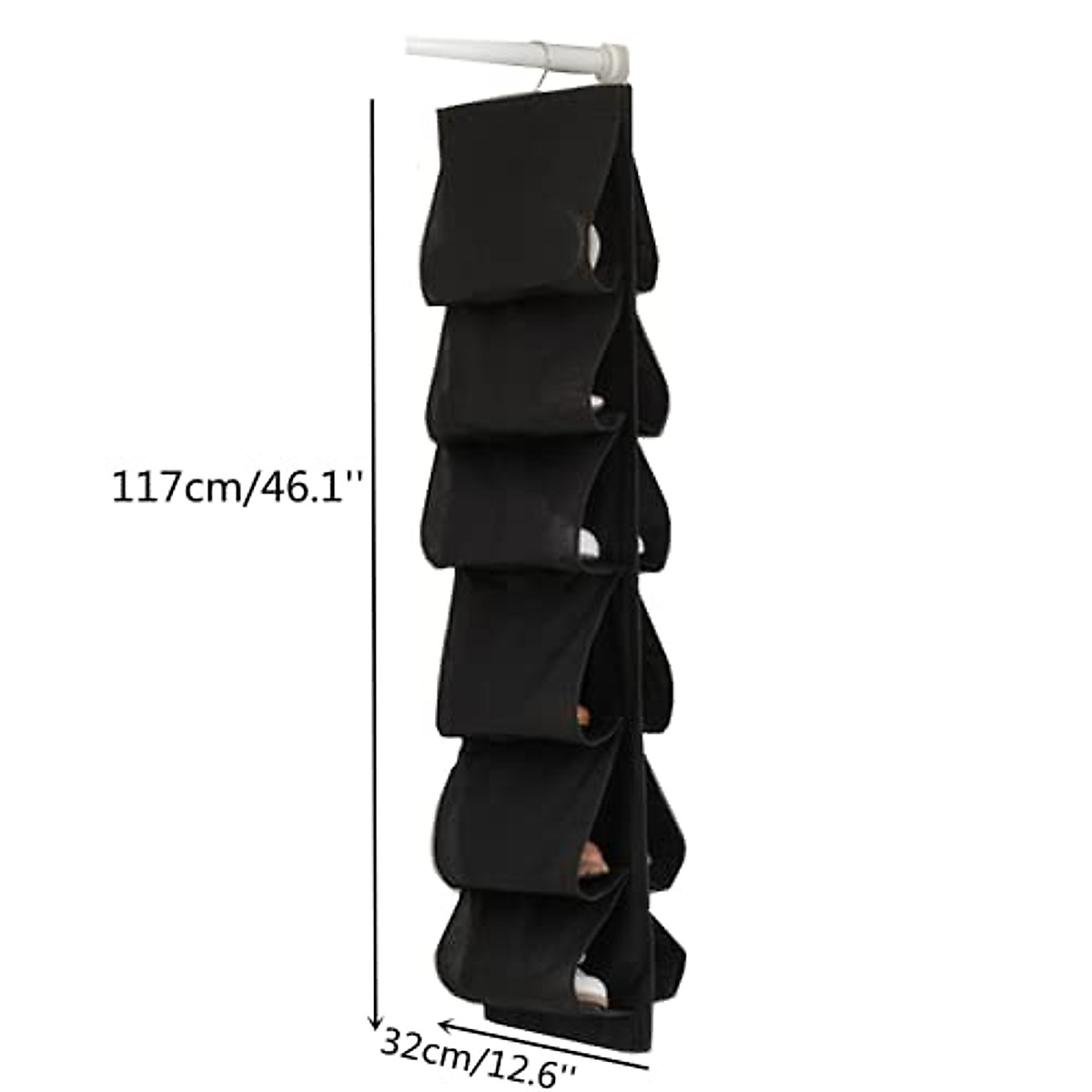 HAN SHENG 2 Pcs 12 Pockets Hanging Shoes Organizer Clothes Closet Organizers Foldable Bags Hanging Organizer Shoes Storage Shoes Protector Storage Bag with Hanger (Black)