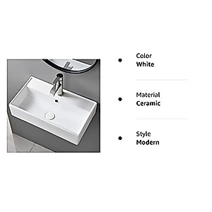 SHACO Wall Mounted Bathroom Sink with Towel Rack, 21" X 12" Modern Wall Mount Sink, Sinks for Small Bathrooms Wall Hung Sink, White Rectangular One Hole Lavatory Vanity Porcelain Ceramic Bathroom Sink