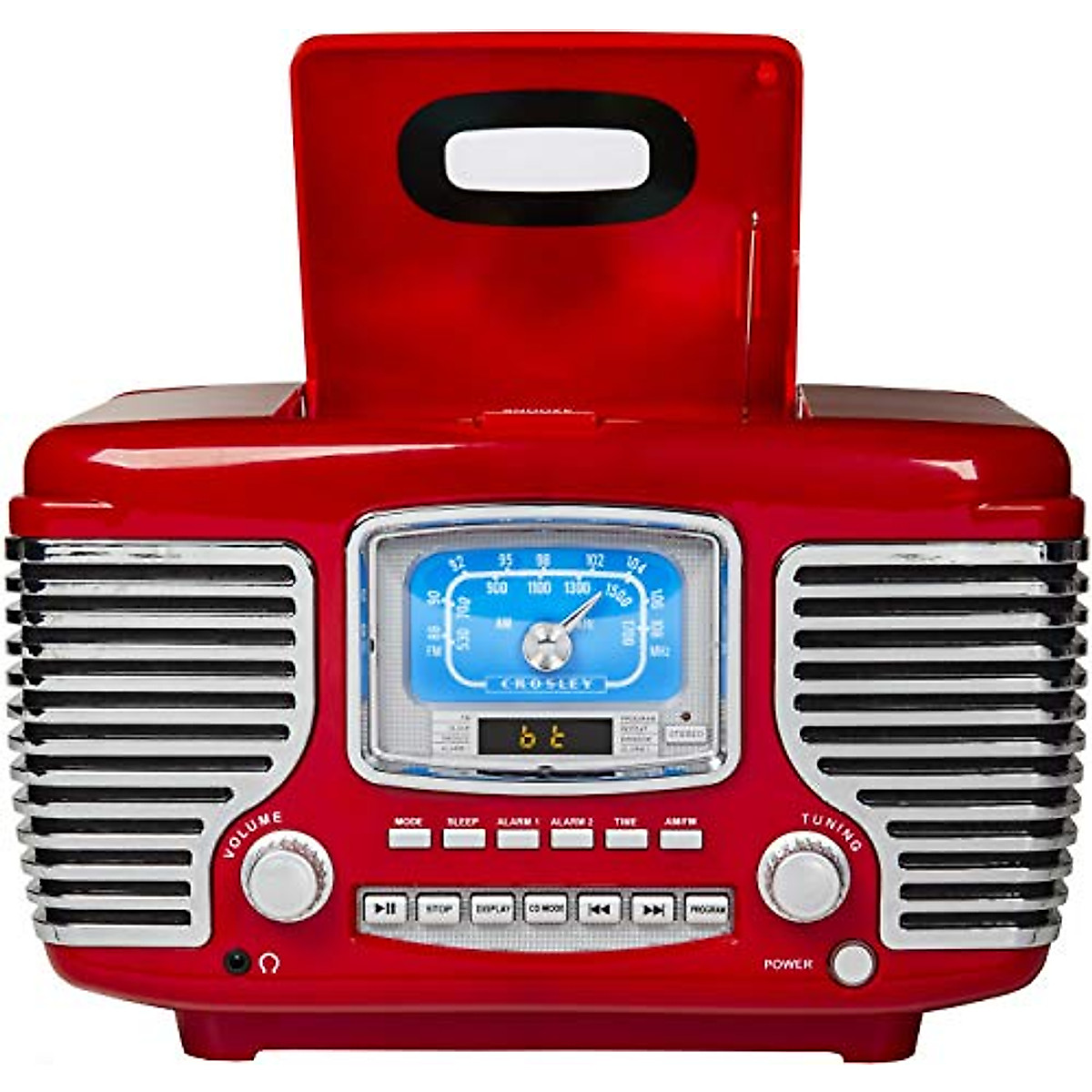 Crosley CR612B-RE Corsair Tabletop AM/FM Bluetooth Radio with CD Player and Dual Alarm Clock, Red