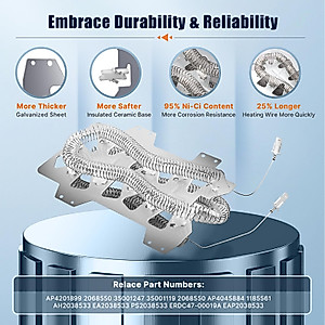 Upgraded DC47-00019A Dryer Heating Element for Samsung Dryer dv45h7000ew/a2 dv42h5000ew/a3 dv40j3000ew/a2 Dryer Parts Thermal Fuse DC47-00016A DC47-00018A DC32-00007A DC96-00887A