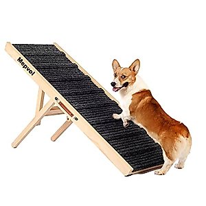 MEPVOL Dog Ramp,Stable Wooden Pet Ramp for Small and Older Animals,43.5" Long Dog Ramps with 8 Steps,Adjustable from 14" to 26", Folding Pet Ramps Great for High Bed Couch and Cars(251Lbs Capacity)