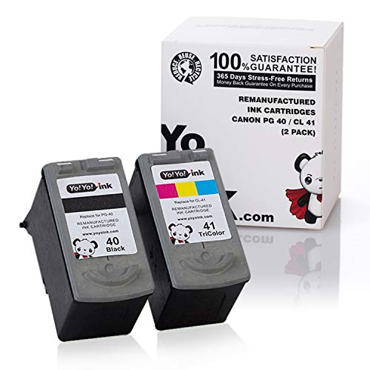 YoYoink Remanufactured Ink Cartridges Replacement for Canon PG-40 CL-41 (1 Black, 1 Color; 2 Pack)