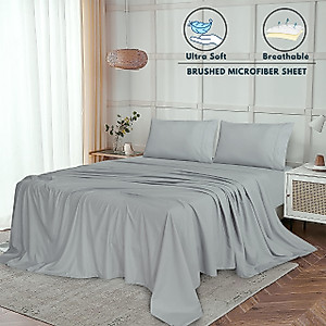 RUVANTI Full Size Sheets Set, Brushed Microfiber Sheets 4 Pieces (1 Fitted Sheet, 1 Flat Sheet, 2 Pillowcases), with 15-inch Deep Pockets, Lightweight & Compfy Premium Hotel Bedding, Light Grey