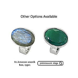 YoTreasure 13x18 MM Green Onyx Solitaire 925 Sterling Silver Hammered Ring