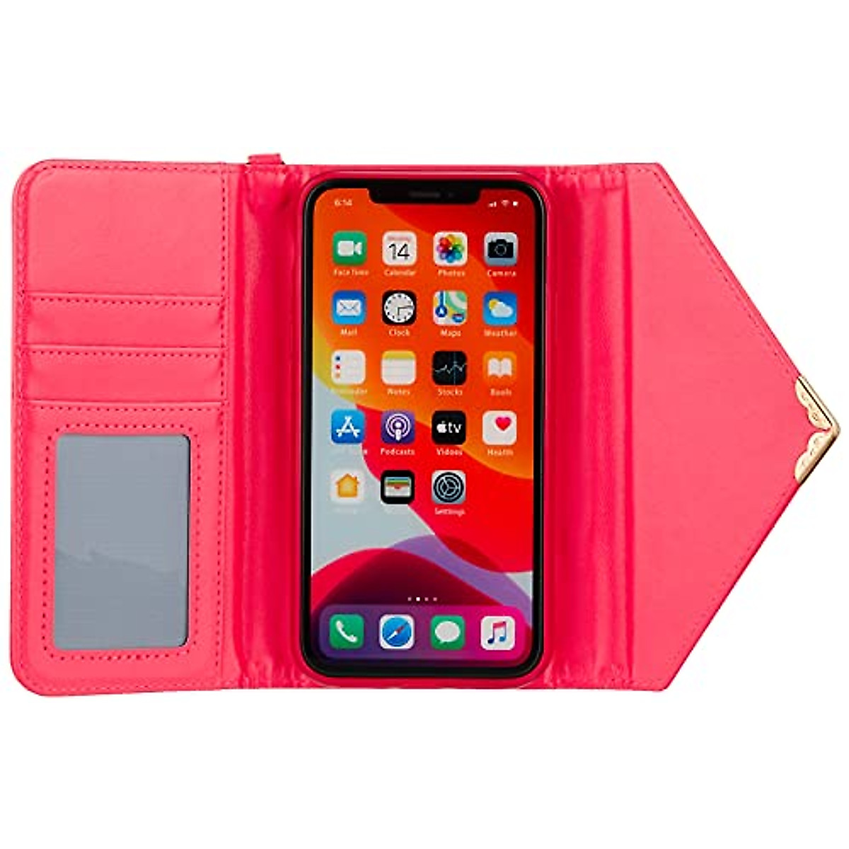 Glow Co., Ltd. 404-1-02 iPhone 11 with Strap, Multi-Functional Storage, Notebook Type Case, Magenta, Tempered Glass & Stylus Pen Included