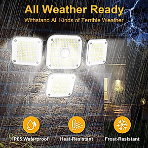 Solar Outdoor Lights Motion Sensor, 292 LED Solar Flood Lights w/Remote Control, 4 Heads Solar Panel Powered Security Lights IP65 Waterproof, Wired Solar Wall Lights for Garage Yard Shed Garden