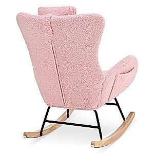 Morhome Upholstered Nursery Rocking Chair-Comfy Glider Rocker with Padded Seat, High Backrest, and Armrests for Living Room Bedroom Offices, Pink