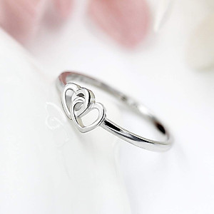 LGSY 925 Sterling Silver Double Heart Rings for Women