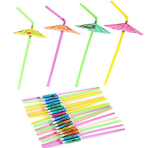 hesmartly 60 Pcs Umbrella Straws,Disposable Bendable Drinking Straws Parasol Straws for Cocktail Soft Drinks Hawaiian Beach Party Mixed Color