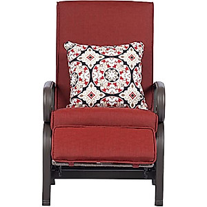 Hanover Madrid Outdoor Patio Recliner, Adjustable Chair, All-Weather Hand-Woven Wicker, Aluminum Frames, Thick Cushions-MADRIDREC-NVY, 1 Piece, Red