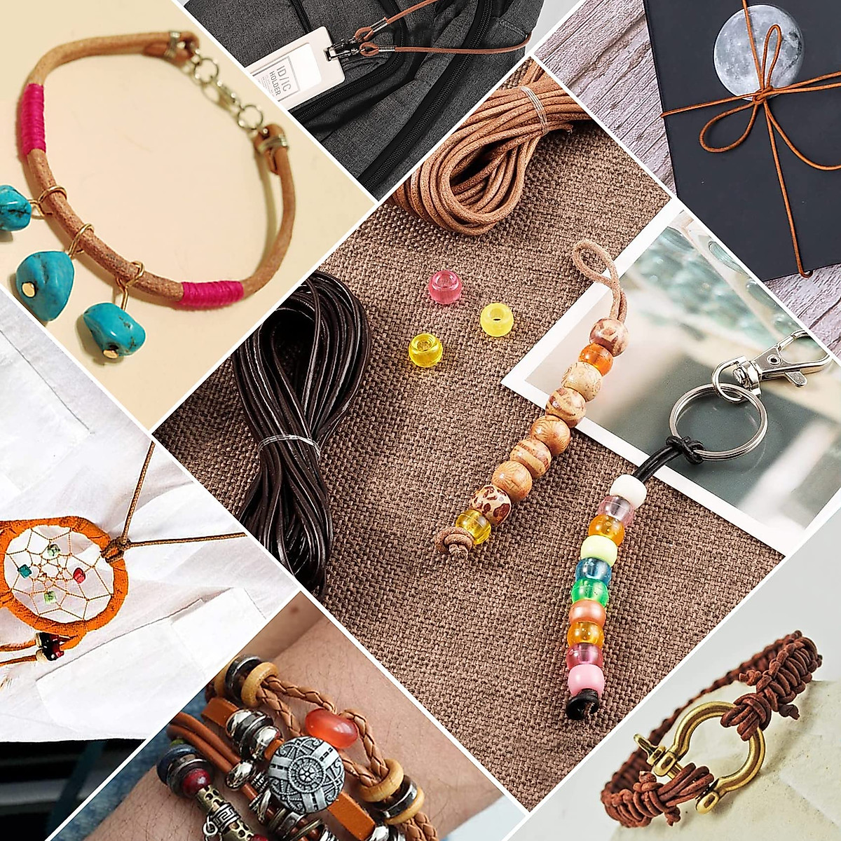 SOSMAR 3 Rolls 5.5 Yard X 1MM Cowhide Round Leather Cords Rope String for Jewelry Making Bracelet Necklace Jewelry Making Lanyards DIY Crafts, Black, Dark Brown, Natural Brown Genuine Leather Cord