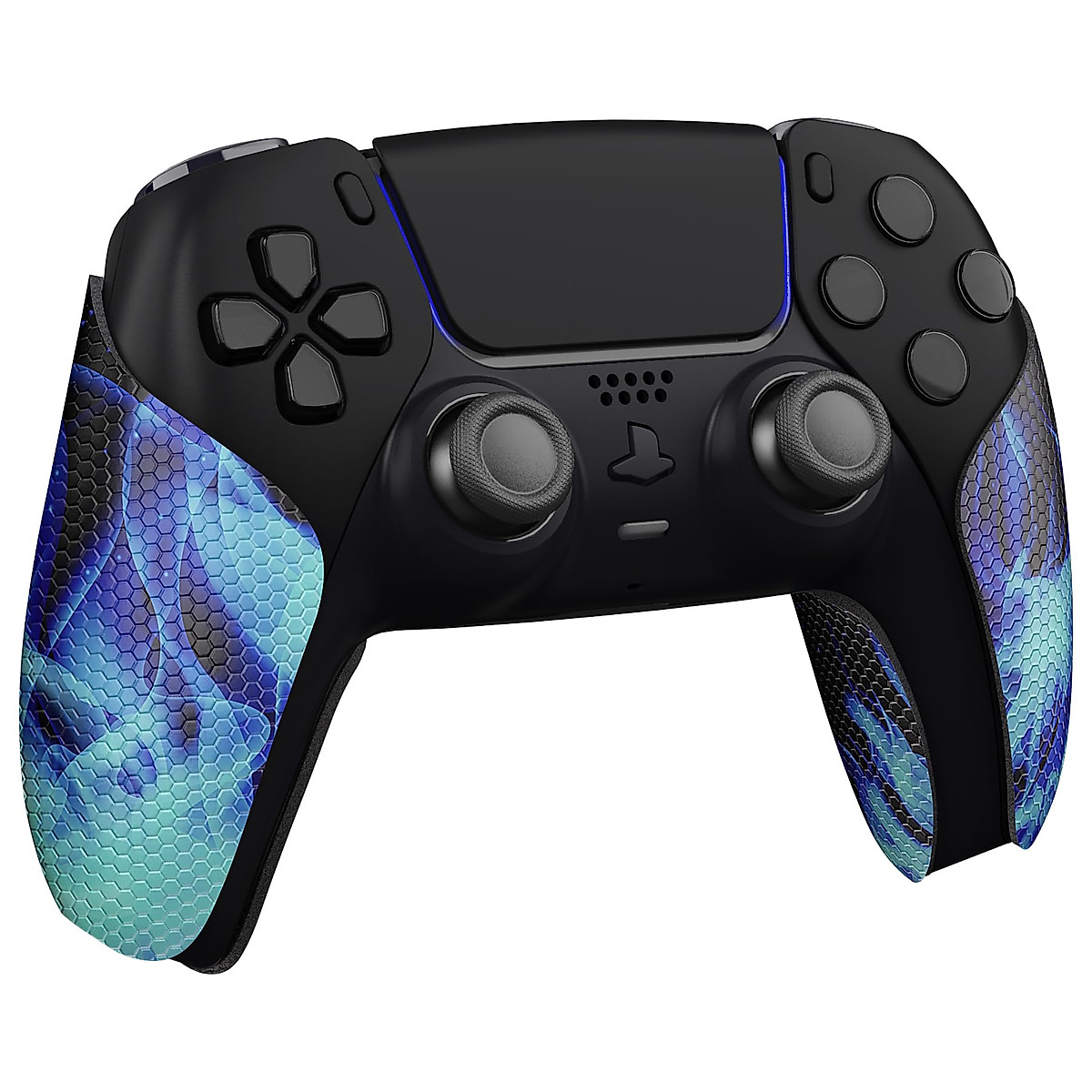 eXtremeRate PlayVital Anti-Skid Sweat-Absorbent Controller Grip for ps5 Controller, Professional Textured Soft Rubber Pads Handle Grips for ps5 Controller - Blue Flame