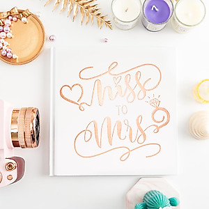 Calculs Bridal Shower Guest Book Miss to Mrs Picture Book Polaroid Blank Pages for Instant Film Rose Gold Bachelorette Party Sign in Book 8.5” Square White Cover Rose Gold Foil Stamping