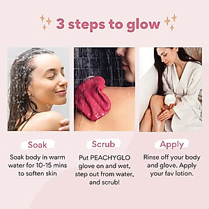 PEACHYGLO Deep Exfoliating Glove for Body 2pc - Shower Scrubbing Mitt for Softer Illuminate Skin, Dead Skin Remover for Women, Silky Smooth Skin