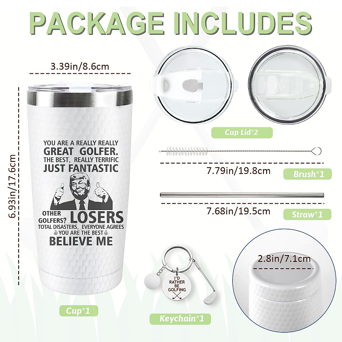 OOINQQ Golf Gifts for Men Unique, 20 OZ Trump Golf Tumbler Cup Stainless Steel Tumbler Mug with Straw,Lid and Keychain for Boyfriend Dad Husband Grandpa Golfers Father's Day